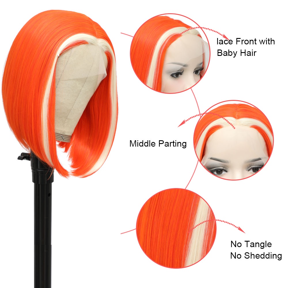 Orange Ginger Synthetic Lace Front Wig Short Bob Wig Transparent Balck ...