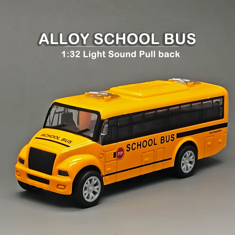 Alloy School Bus Inertial metal bus Model Toy car goods Acousto Otic ...