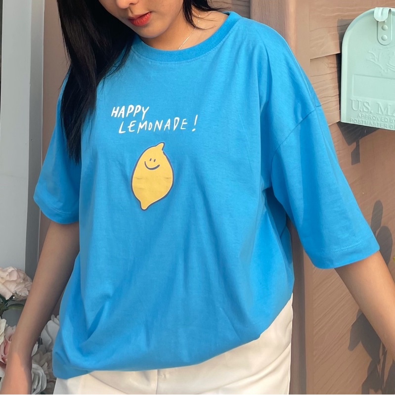 ( 1 บาทสำหรับลูกค้าใหม่ ) เสื้อโอเวอร์ไซส์ Happy Lemonade เสื้อยืด ...