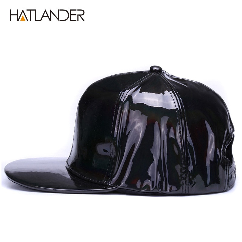HATLANDERShining PU flat brim baseball hats for boys girls solid ...