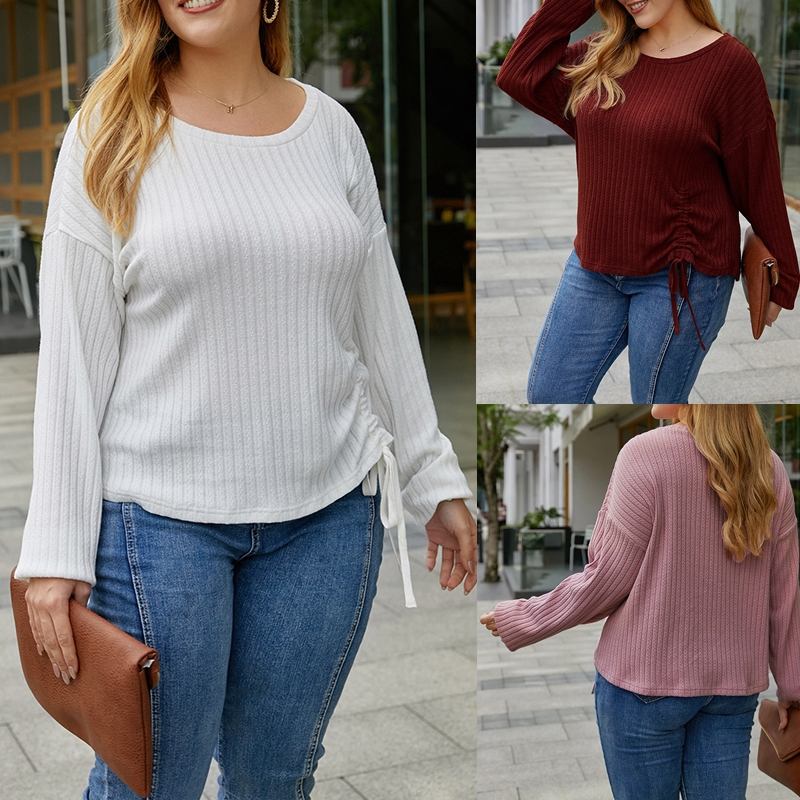 เสื้อลําลองสําหรับสตรีแขนยาวคอกลมขนาดใหญ่ทรงหลวมขนาดพลัสไซส์ Xl-4Xl ...