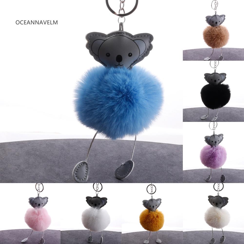 ♀OA Fluffy Faux Leather Koala Key Chain Ring Car Bag Purse Ornament ...