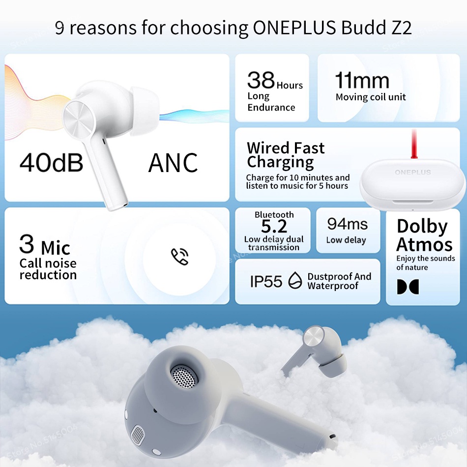 wGlobal Version Oneplus Buds Z2 TWS Wireless Earphone Bluetooth 5.2 ...