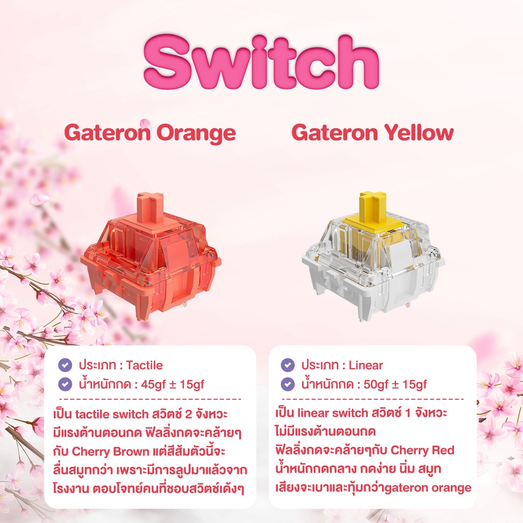 คีย์บอร์ด AKKO รุ่น Sakura Jelly RGB TKL 87% เคสอะคริลิค สีชมพู Gateron ...