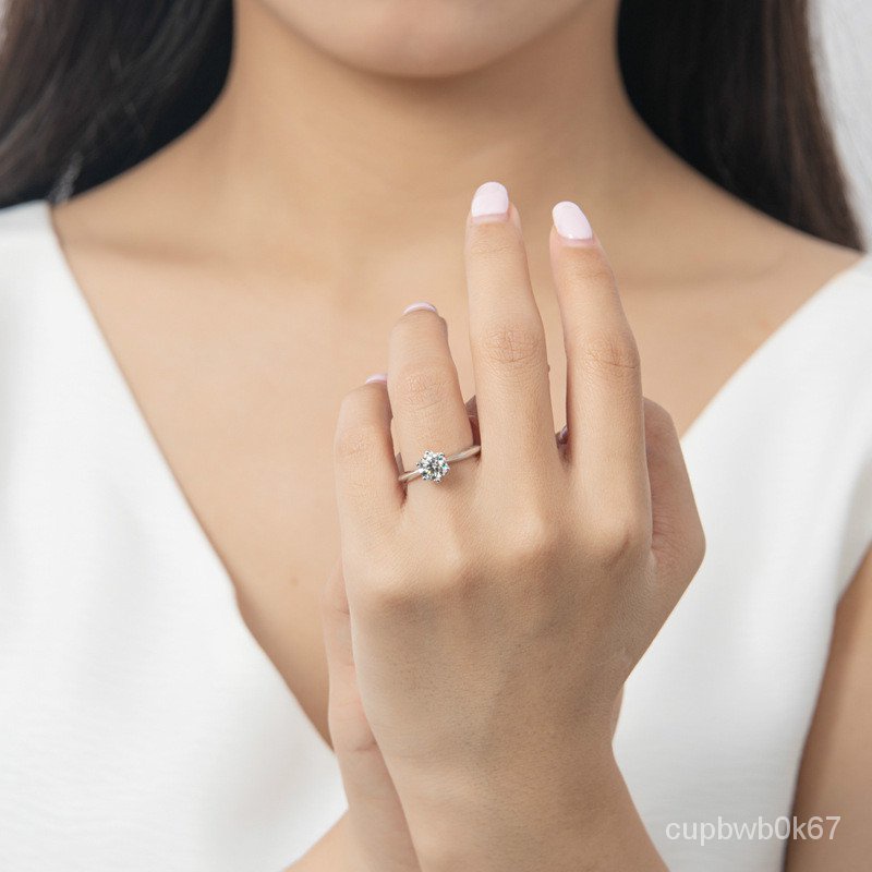 S925 Sterling Silver Real Moissanite Ring 6 Claw Round Hearts and Arrows With GRA Certification ...