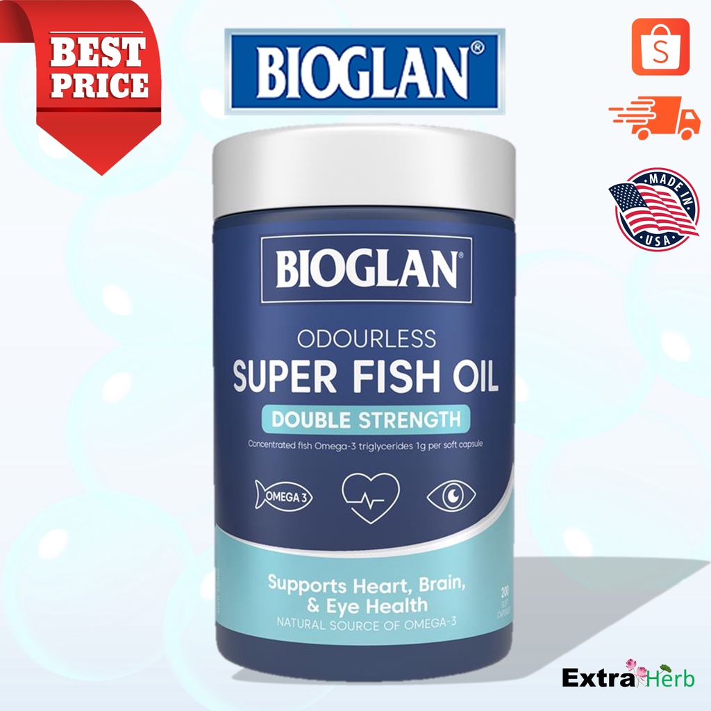 น้ำมันปลา Super Fish Oil double strength 200 Soft Capsules BIOGLAN ...