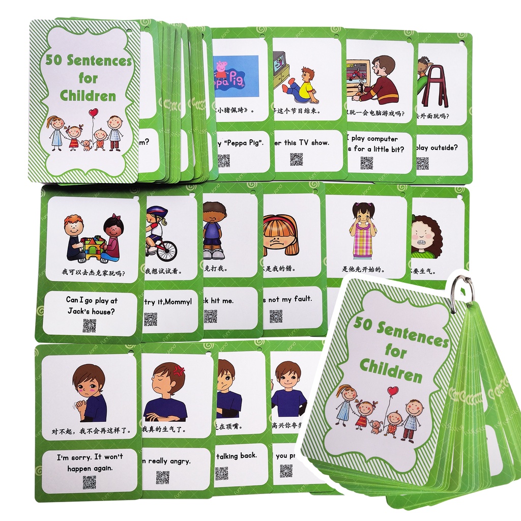 51Pcs/Set Kids English Word CARD Conversation 100 Sentences Falsh Card ...