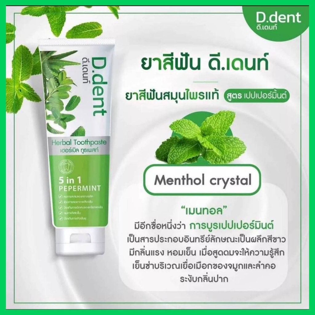 D.Dent ดีเดนท์ ยาสีฟันสมุนไพร 5 in 1 สูตรเปปเปอร์มิ้นต์ (1แถม1) - snook ...