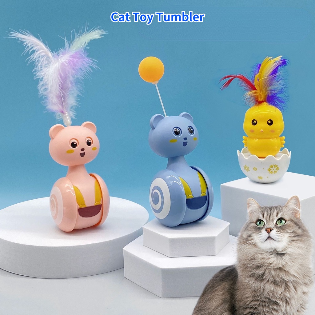 Cat Toy Fun Tumbler Cat Scratching Ball Colorful Feather Funny Cat ...