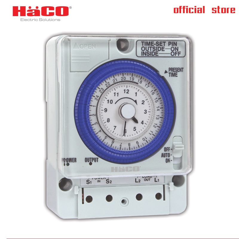 Haco Timer Switch นาฬิกาตั้งเวลา 24 ชั่วโมง มีแบตเตอรี่สำรองไฟ รุ่น TM ...