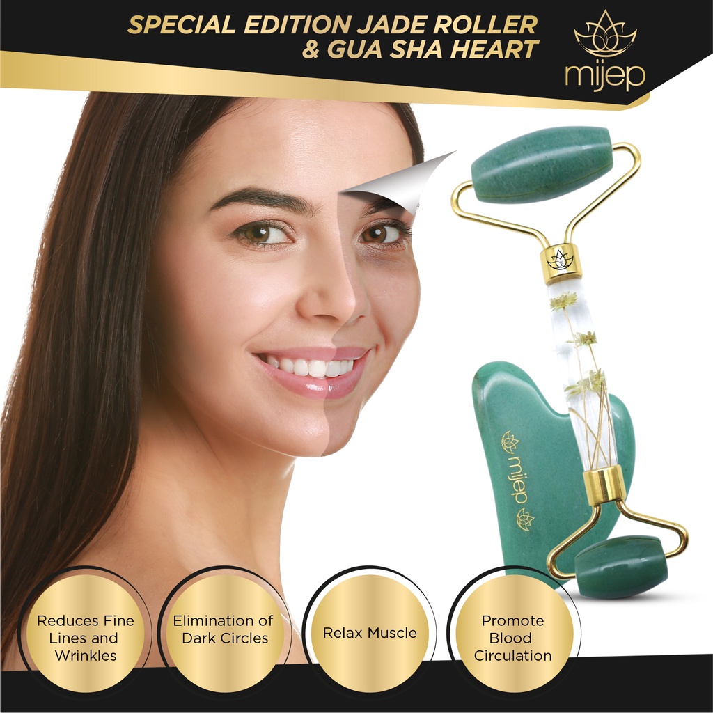 MIJEP Jade Face roller and Jade heart shaped Gua Sha - Special Edition ...