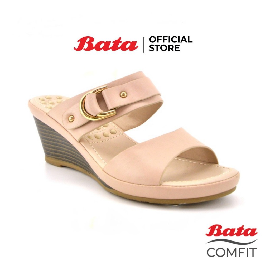 Bata COMFIT WEDGE รองเท้าส้นสูงแฟชั่น สูง 2 นิ้ว แบบสวมเปิดส้น สีชมพู ...