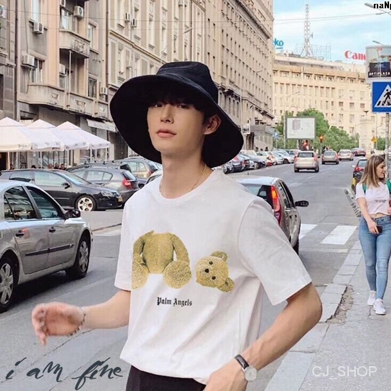 Cec2021 เสื้อยืดคอกลม แขนห้าส่วน ผ้าฝ้าย ทรงหลวม ลายหมี สไตล์ยุโรป อเมริกัน เหมาะกับฤดูร้อน ...