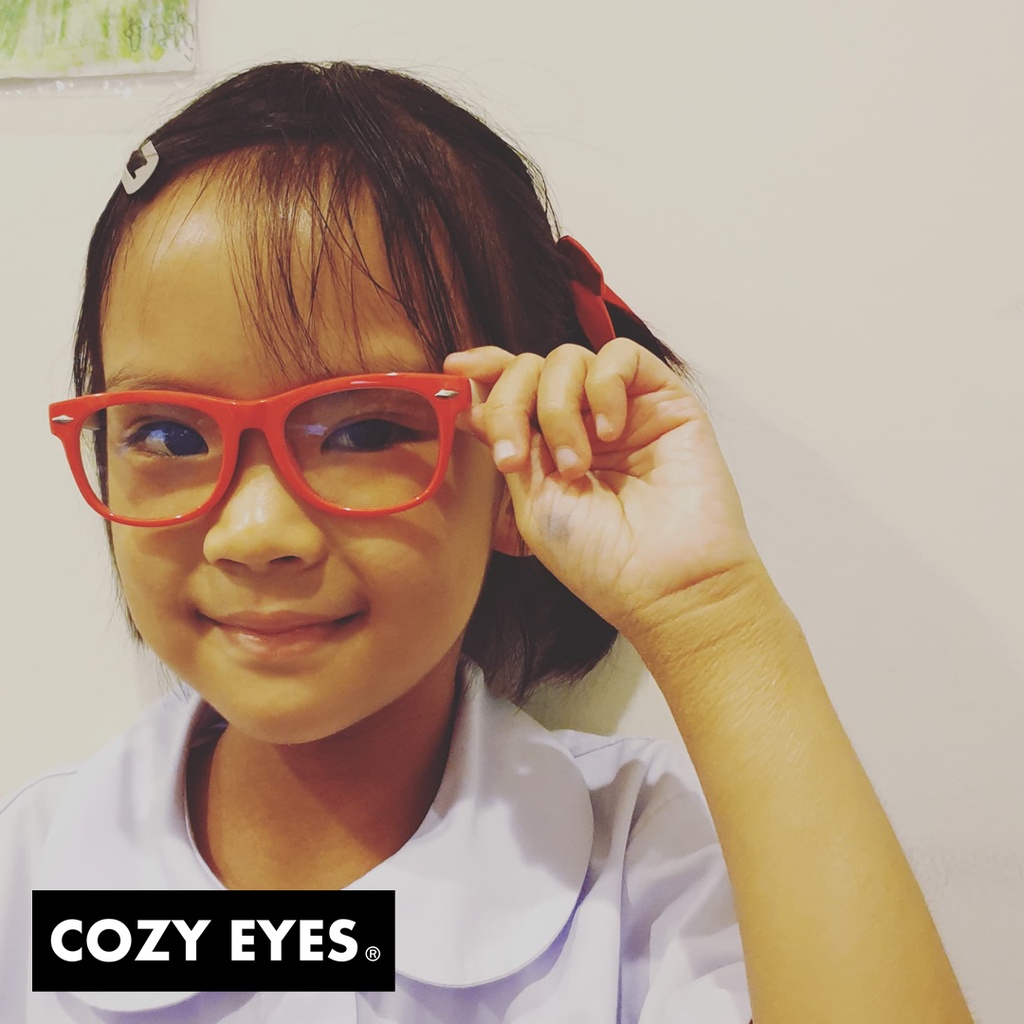 แว่นกรองแสงฟ้า COZY EYES กรอบแดง ขาขาว สำหรับเด็ก 6-15 ปี รุ่น Premium ...