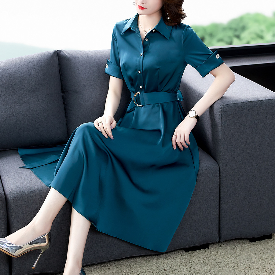 Free Shipping Shirt Dress Women's Summer Lapel Short Sleeve Waist ...