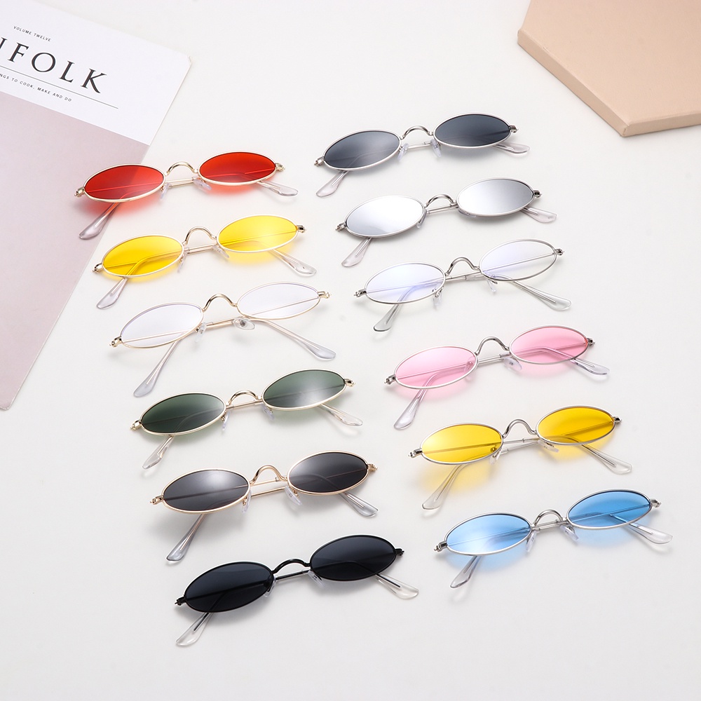 แว่นตากันแดด1pc Vintage Small Frame Shades Retro Oval Black Sunglasses