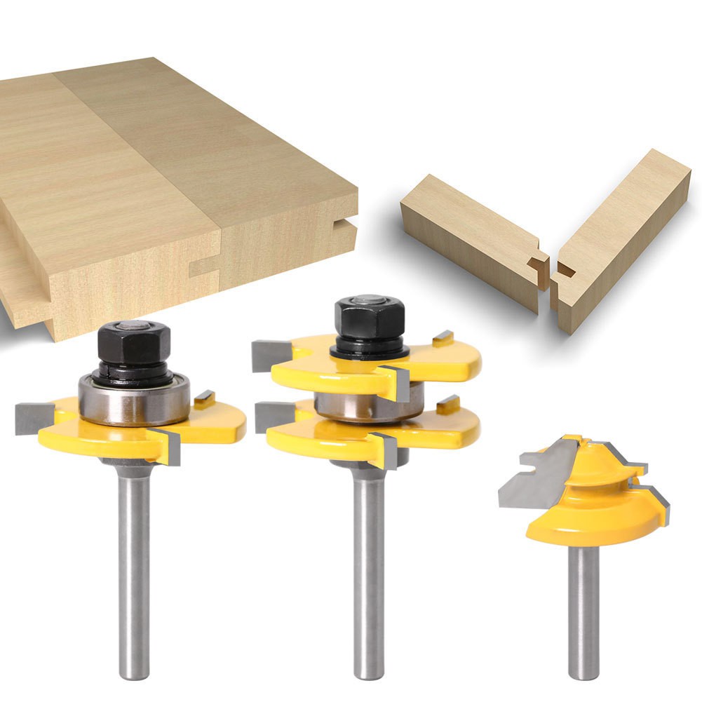 3Pcs 6mm or 1/4" Shank Tongue & Grooving Joint Assembly Wood Router Bit ...