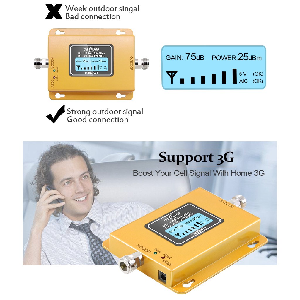 LCD Display 3G Mobile Signal Booster 2100mhz UMTS Repeater Yagi Omni ...