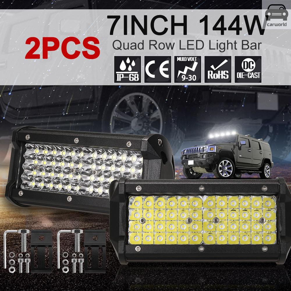 2Pcs 7'' 144W Quad Row LED Light Bar Work Light Bar Spot Fog lights ...