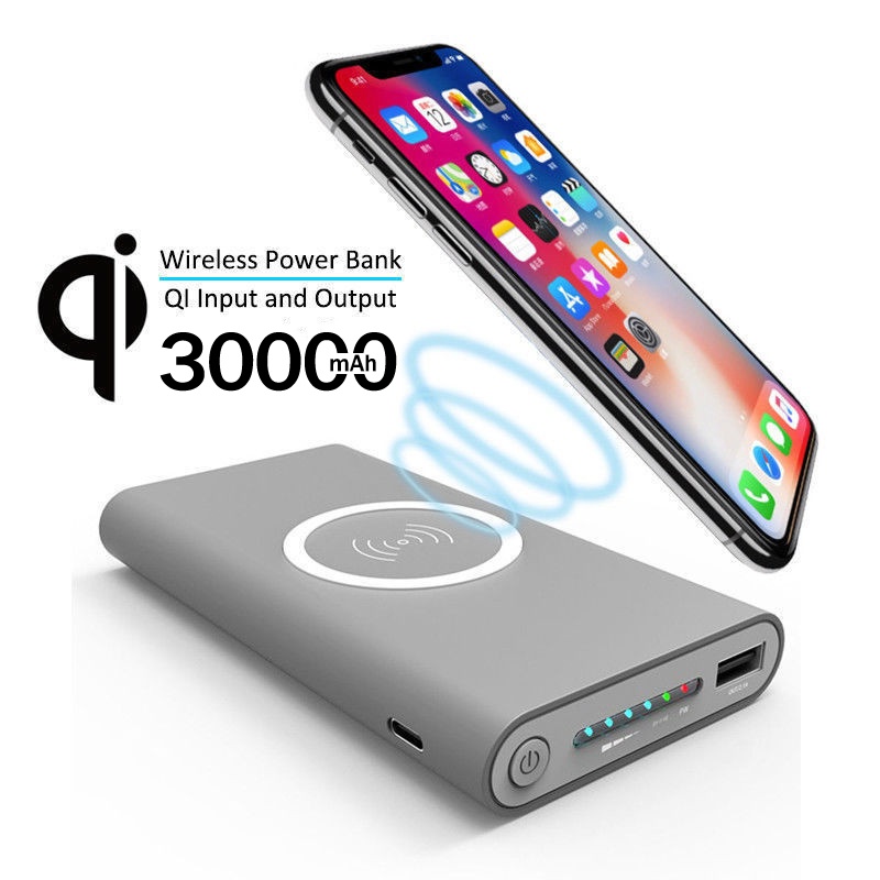 Power Bank 30000mAh Wireless Portable Charging 2 USB Phone External ...