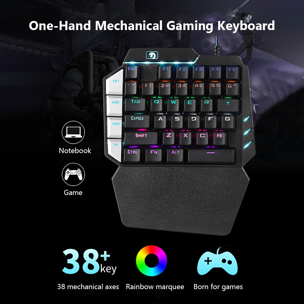 คีย์บอร์ด:Gaming Keyboard 38 Keys OneHanded Mechanical Wired Gaming ...