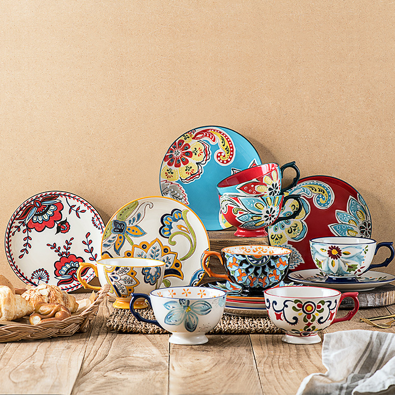 porcelain coffee cup ceramic tea cup set floral pattern porcelain cup ...