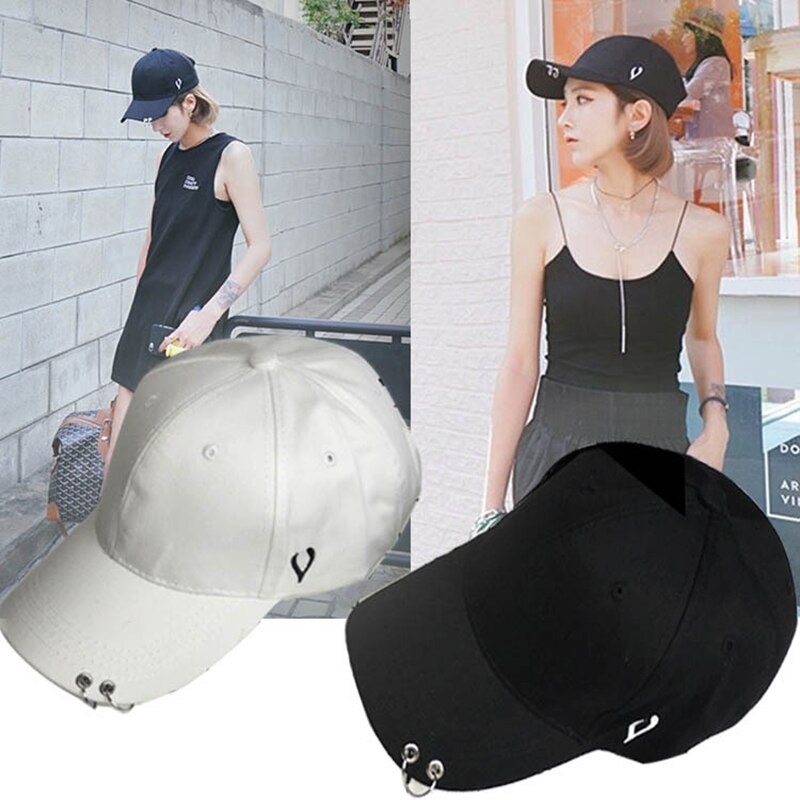 Fashion Hip Hop Iron Ring Baseball Cap With Metal Rings Unisex Solid ...