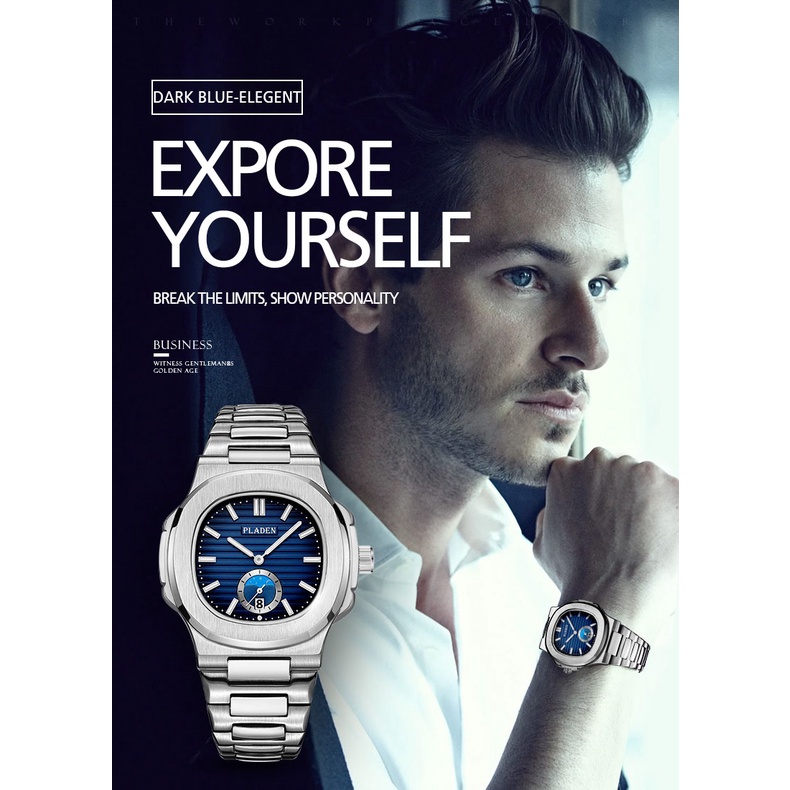 Square Men39s Watches Blue Classic Designer PLADEN Brand Watch For Men ...