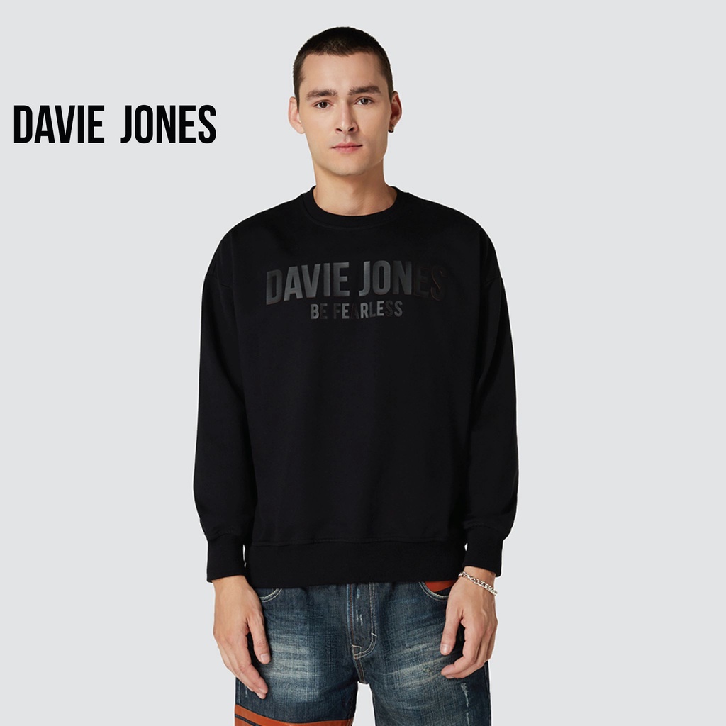 DAVIE JONES เสื้อสเวตเตอร์ โอเวอร์ไซส์ พิมพ์ลายโลโก้ สีดำ สีขาว สี ...
