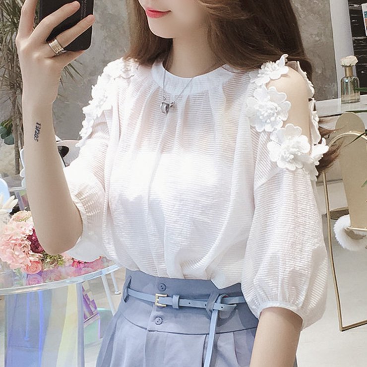 New womens Korean Women Tops Fashion Open Shoulder Blouses For Women ...