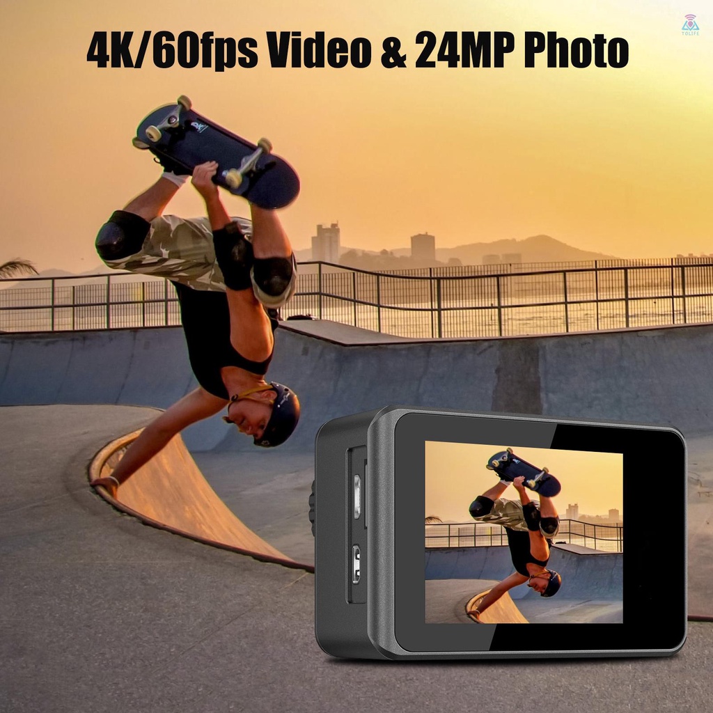 Tofeth กล้องบันทึกวิดีโอ 4K 24MP หน้าจอ 2.0 นิ้ว 170 เลนส์มุมกว้าง EIS ...