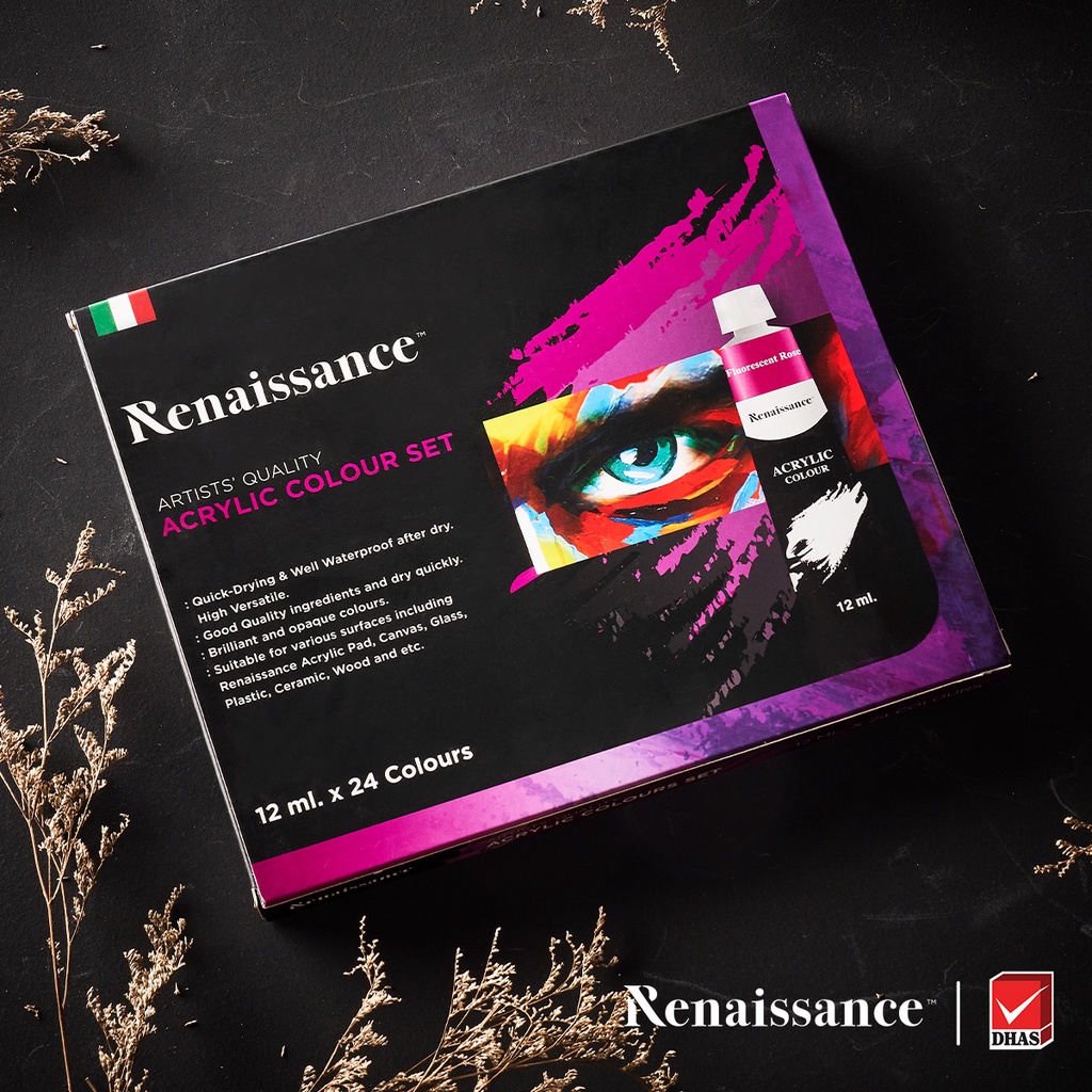Renaissance สีอะคริลิค ชุดสีอะคริลิค 12 มล. 24 สี จำนวน 1 กล่อง - dhas ...