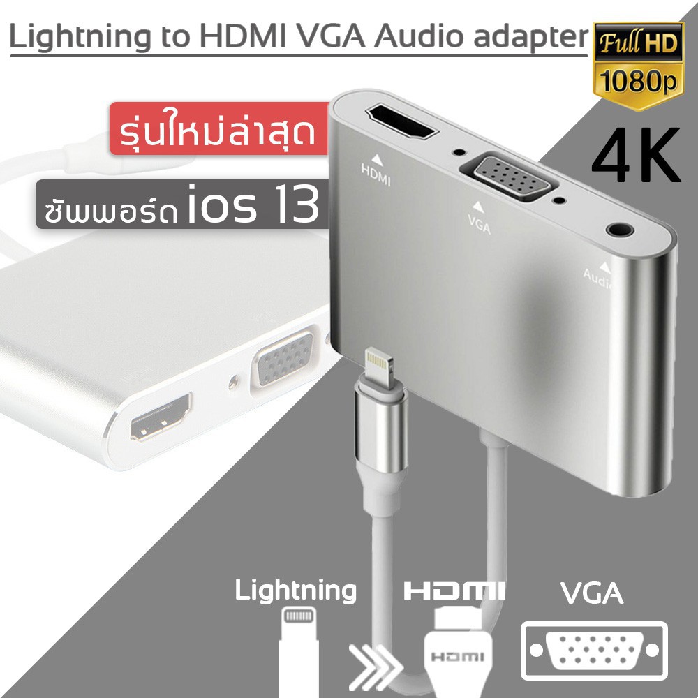 Lightning to HDMI VGA Jack Audio TV Adapter Cable For iPhone X/8/7 Plus ...
