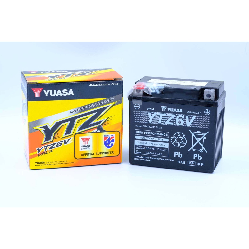 แบตยัวซ่า6แอมป์YuasaYTZ6v Yuasa แบตเตอรี่แห้ง สำหรับ มอเตอร์ไซค์ ขนาด 6 ...