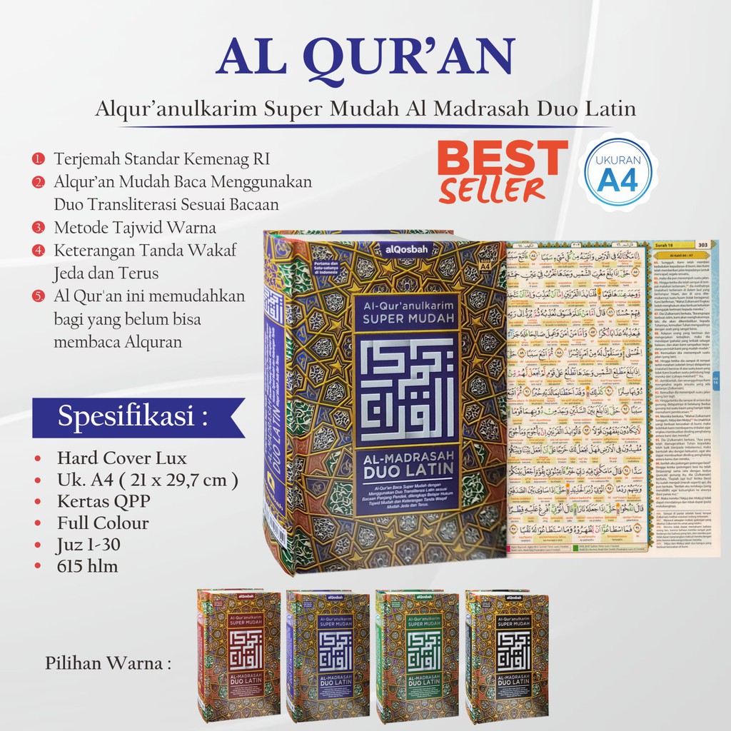 Koran Al Quran Al Madrasah Duo Latin A4 อุปกรณ์สําหรับใช้ในการแยกการ ...