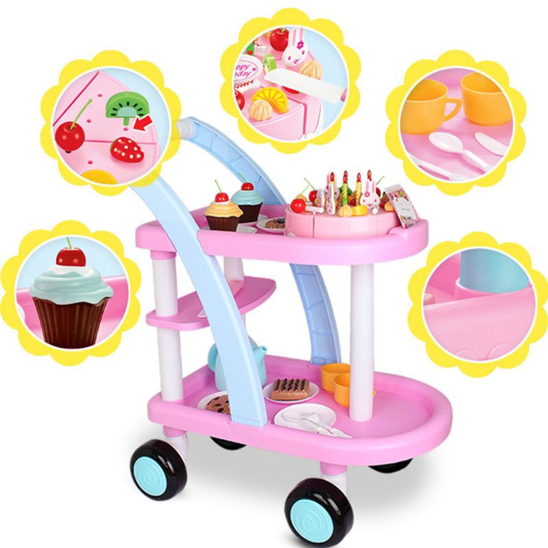 king Pretend Birthday Cake Trolley for Kids Funny Role Play Playset for ...