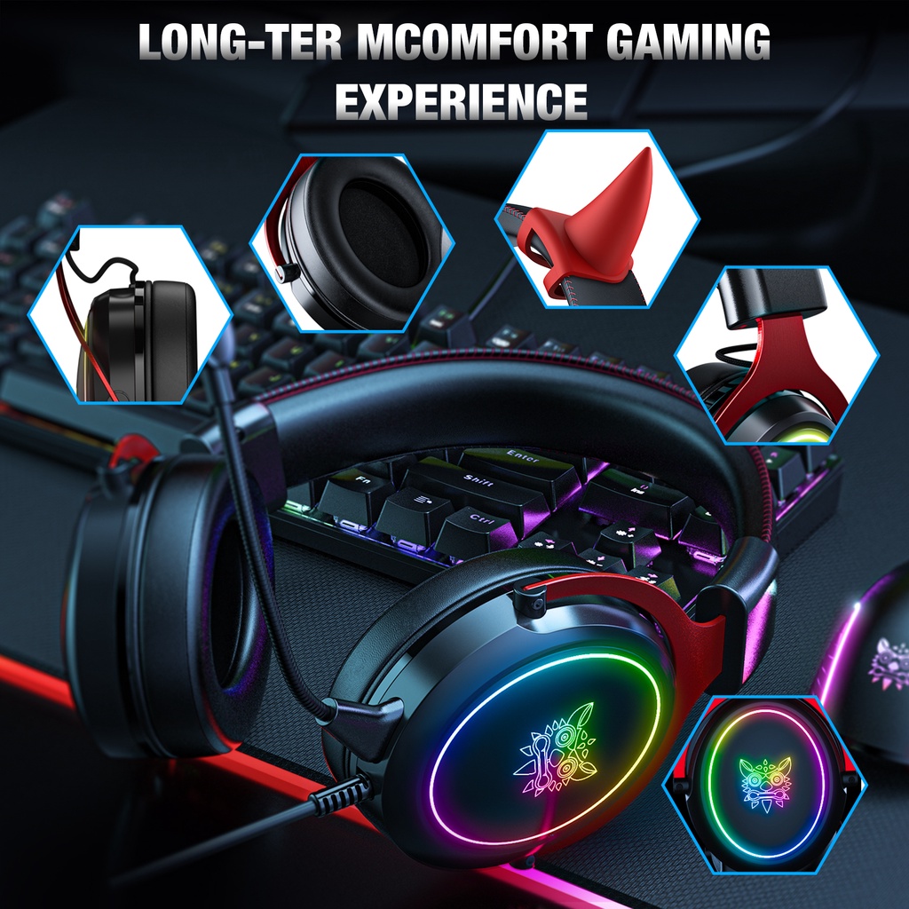 ONIKUMA X10 Cat Pink Devil Horn RGB Gaming Headset หูฟัง หูฟังมือถือ หู ...