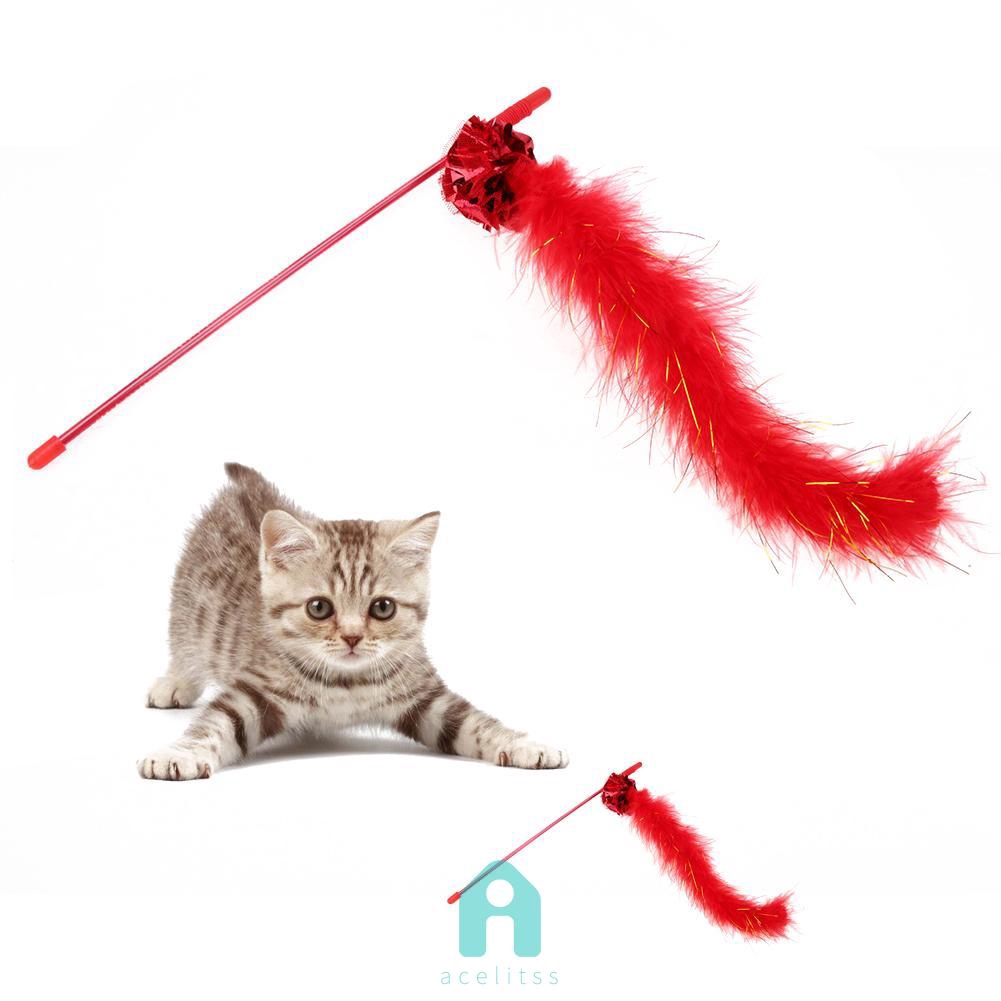 ACT☛Wand Stick PET Cat Toy Bird Feather Catcher Teaser Interactive Toy ...