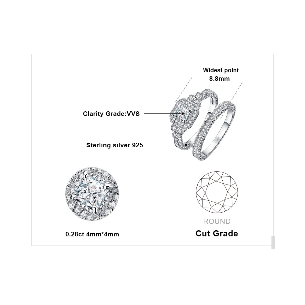 JewelryPalace 2 Pcs Wedding Ring for Women 925 Sterling Silver ...