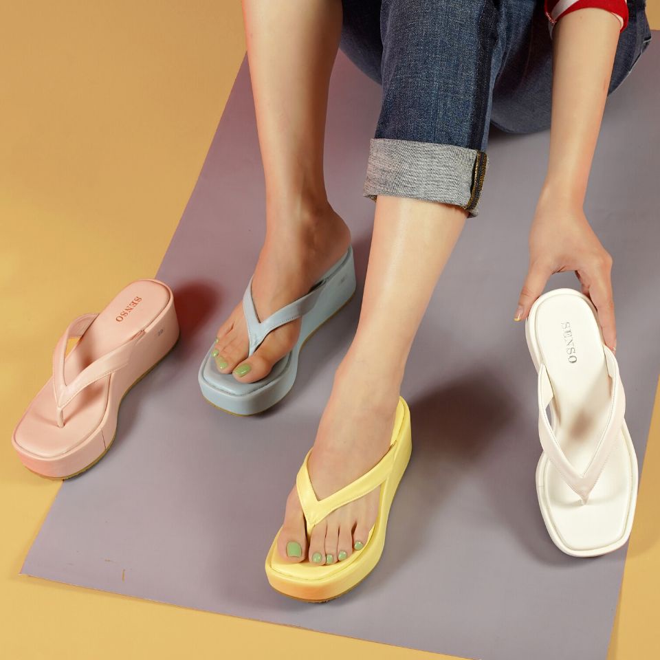 รองเท้าแฟชั่นส้นโฟม แบบคีบ ส้นตันพื้นนุ่ม (COMFORT) J77401 - sensoth ...