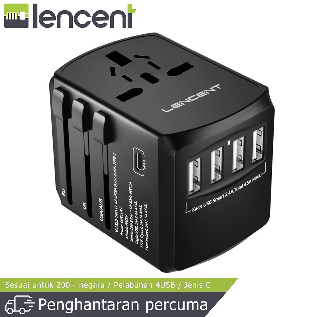 Lencent USB Wall Charger Plug 4-Port USB +Type C Universal Travel ...