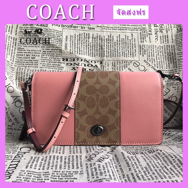 ของแท้????% COACH F76368 สีจับคู่กระเป๋าสะพายสุภาพสตรีกระเป๋า Messenger ...