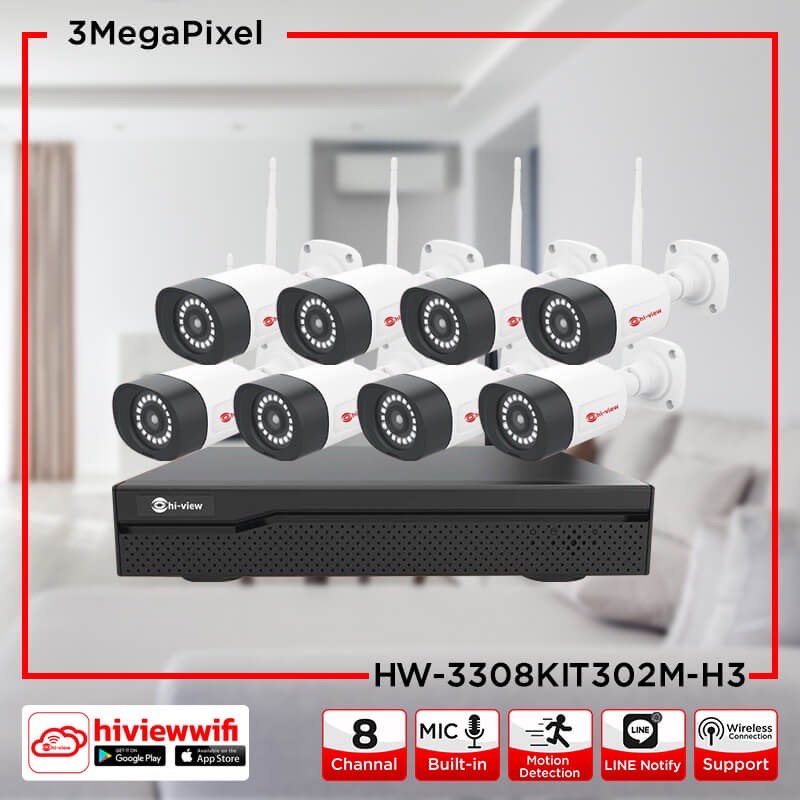 Hi-viewชุดกล้องวงจรปิด IP Camera WiFi HD 3 MP ฟังเสียงได้ รุ่นHW ...