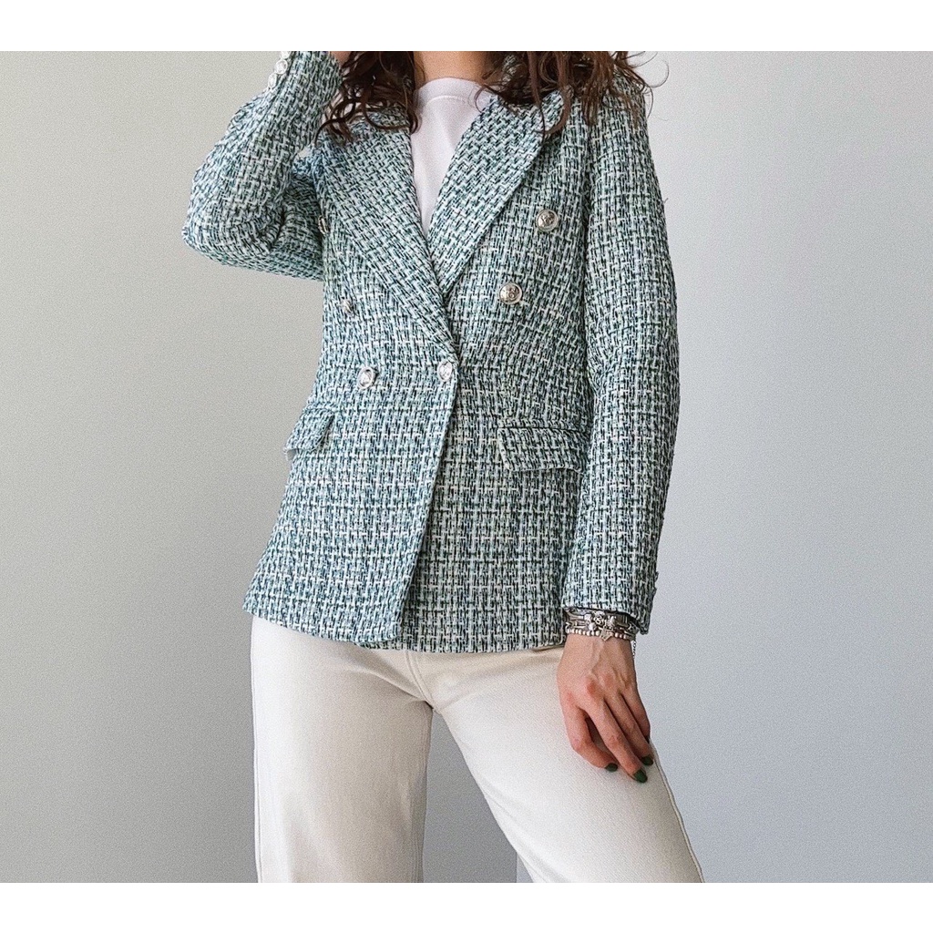 Women Tweed jacket 2022 New Fashion Double Breasted Tweed leisure ...