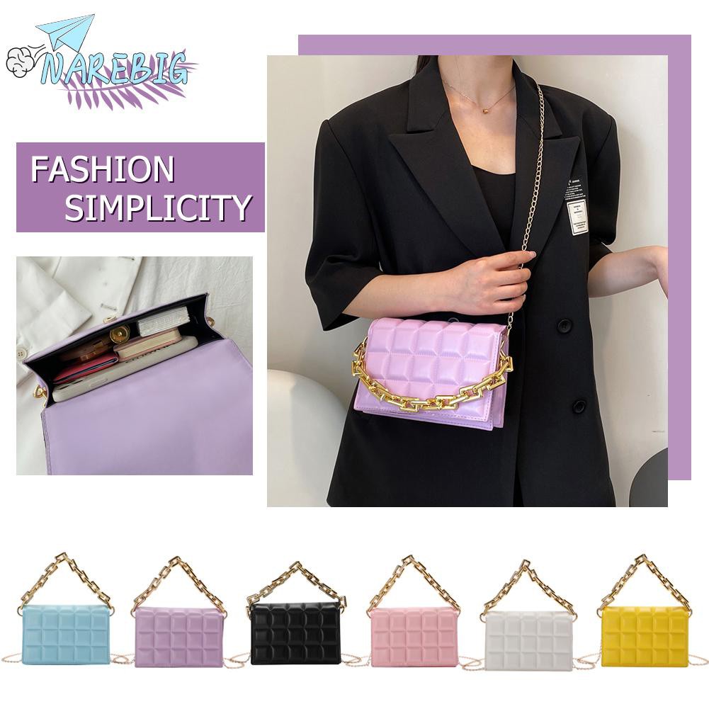 READY√Fashion Women Checker Pattern PU Messenger Bag Casual Thick Chain ...
