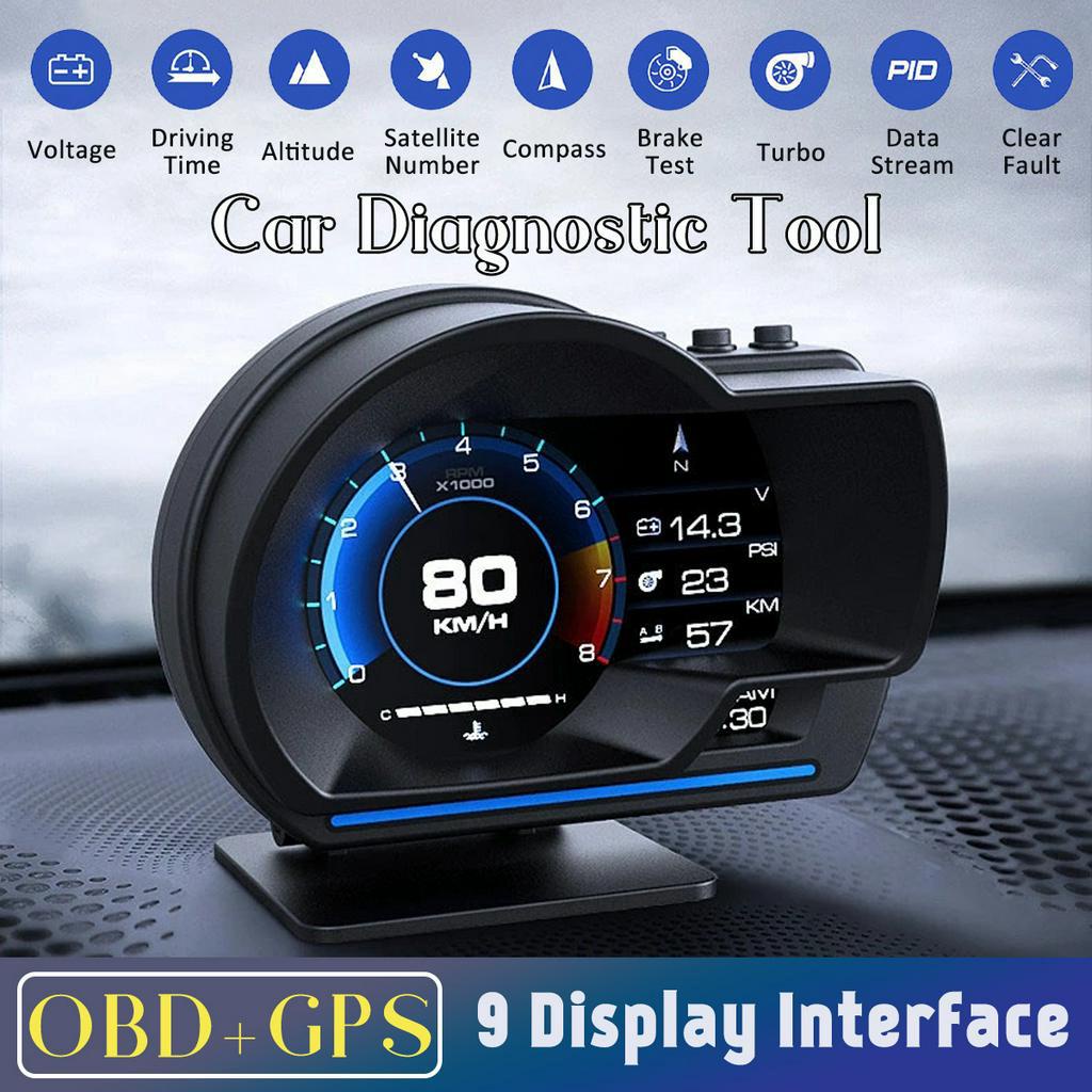 OBD2 GPS Smart Gauge HUD Head-UpจอแสดงผลSpeedometer TurboสัญญาณเตือนRPM ...
