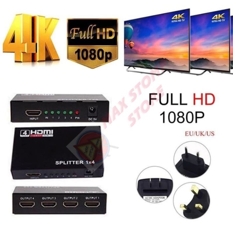Hdmi Splitter 1 In 4 พอร์ต Hub Full Hd Splitter อุปกรณ์เสริมสําหรับ ...
