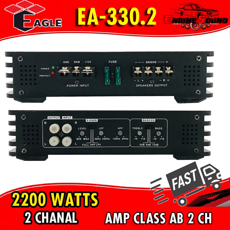 เพาเวอร์แอมป์ CLASS AB 2CH. 2200วัตต์เต็ม EAGLE EA-330.2รับประกัน 1 ปี ขับลำโพงซับ 1012นิ้ว ...