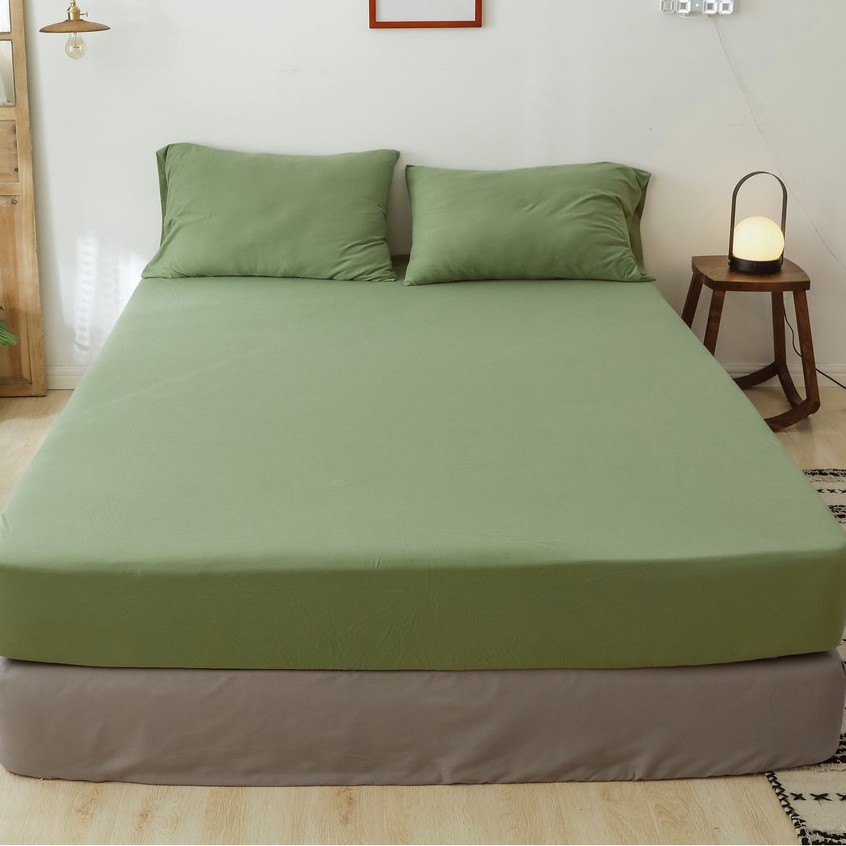 Japanese style solid color cotton fitted sheet plain single queen king ...