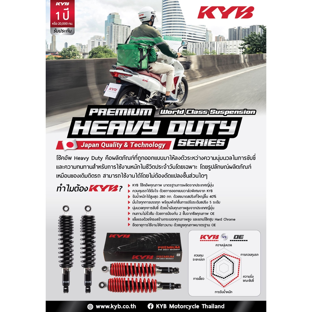KYB Wave เวฟ Heavy Duty บรรทุกหนัก 280 kg. สปริงแดง 330mm. Kayaba เควายบี คายาบา - premiermoto ...
